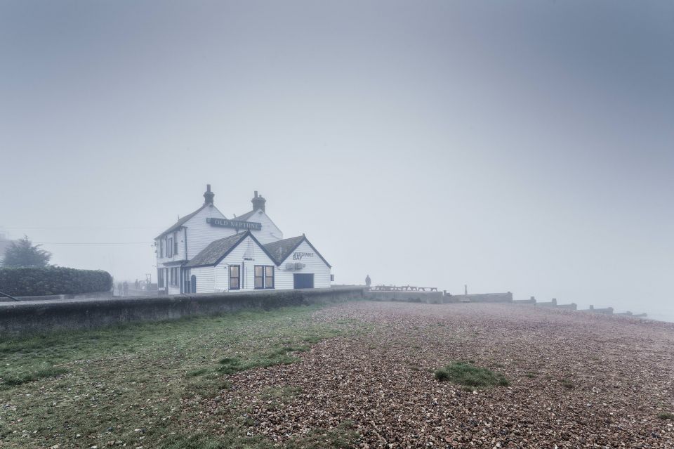 The Old Neptune Pub, Whitstable on a cool, foggy day.